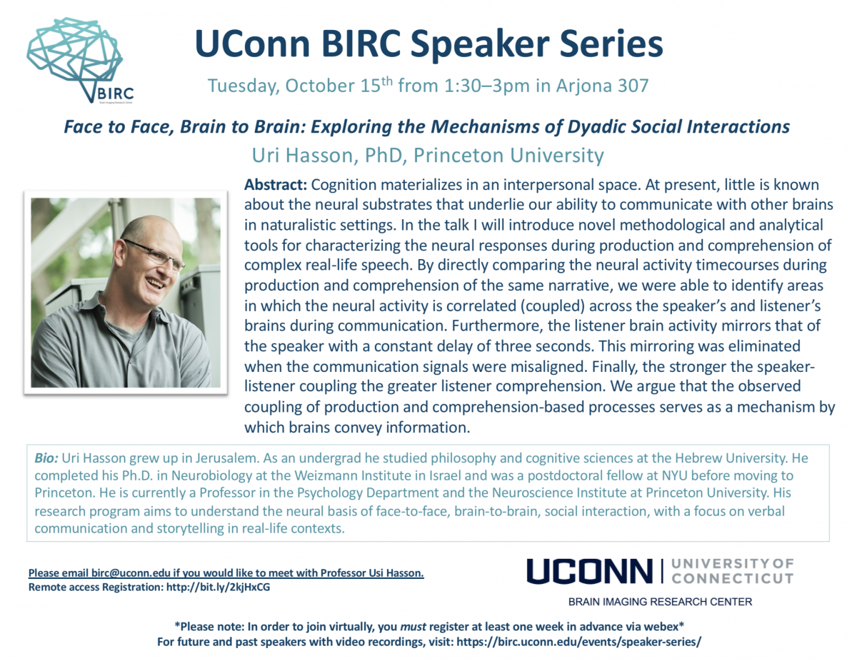 Talk: Uri Hasson, Princeton University | Brain Imaging Research Core